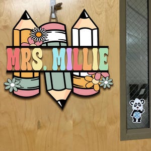 Custom Teacher Door Hanger, Personalized Teacher Pencil Name Sign ...