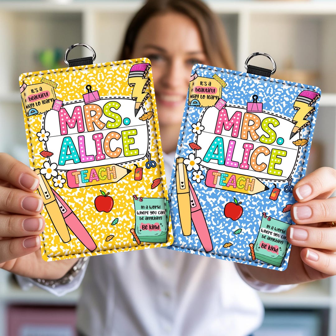 Custom Teacher ID Badge Holder, Composition Book Teacher ID Holder ...