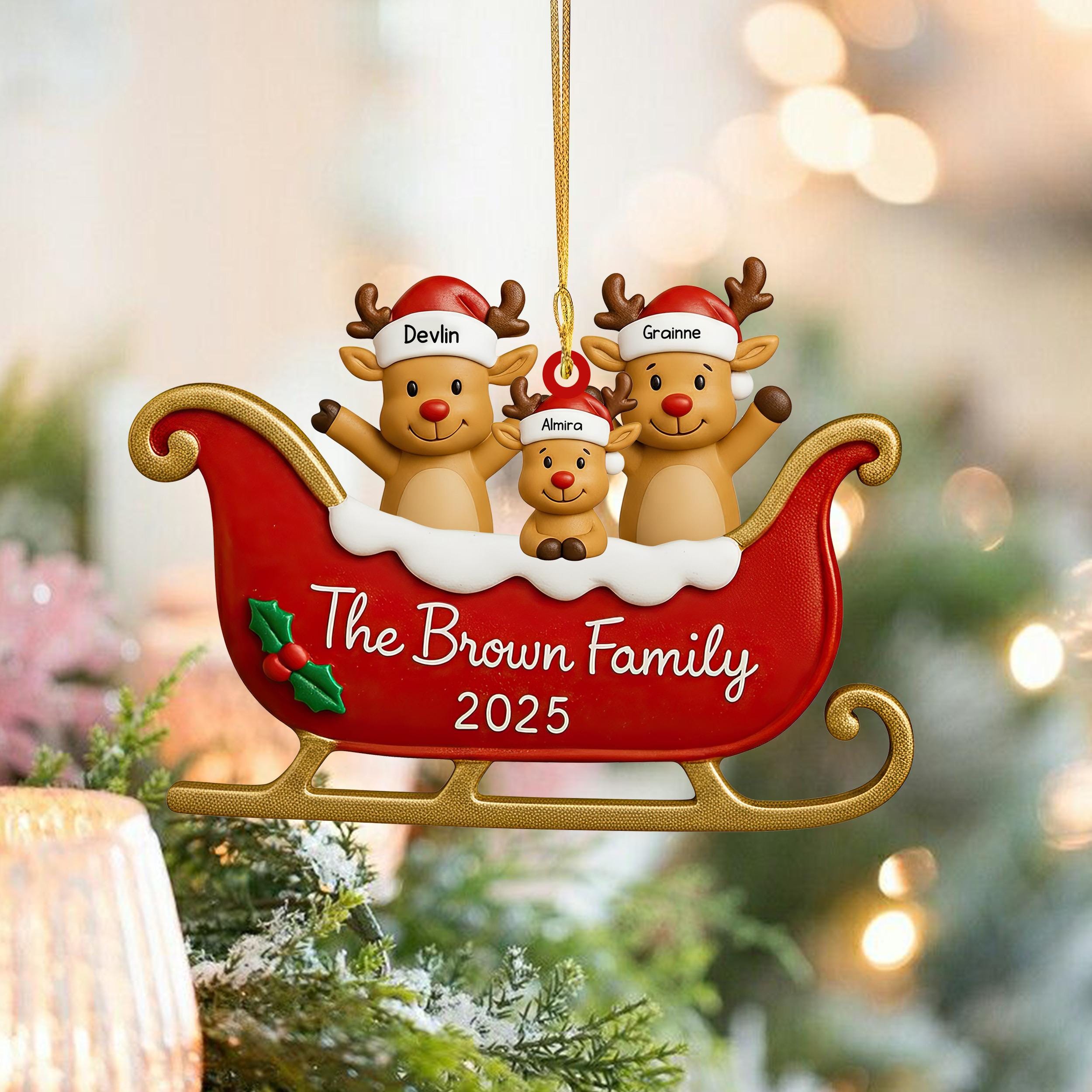 Custom Reindeer Family Christmas 2D Flat Ornament, 2025 Xmas Decor for ...