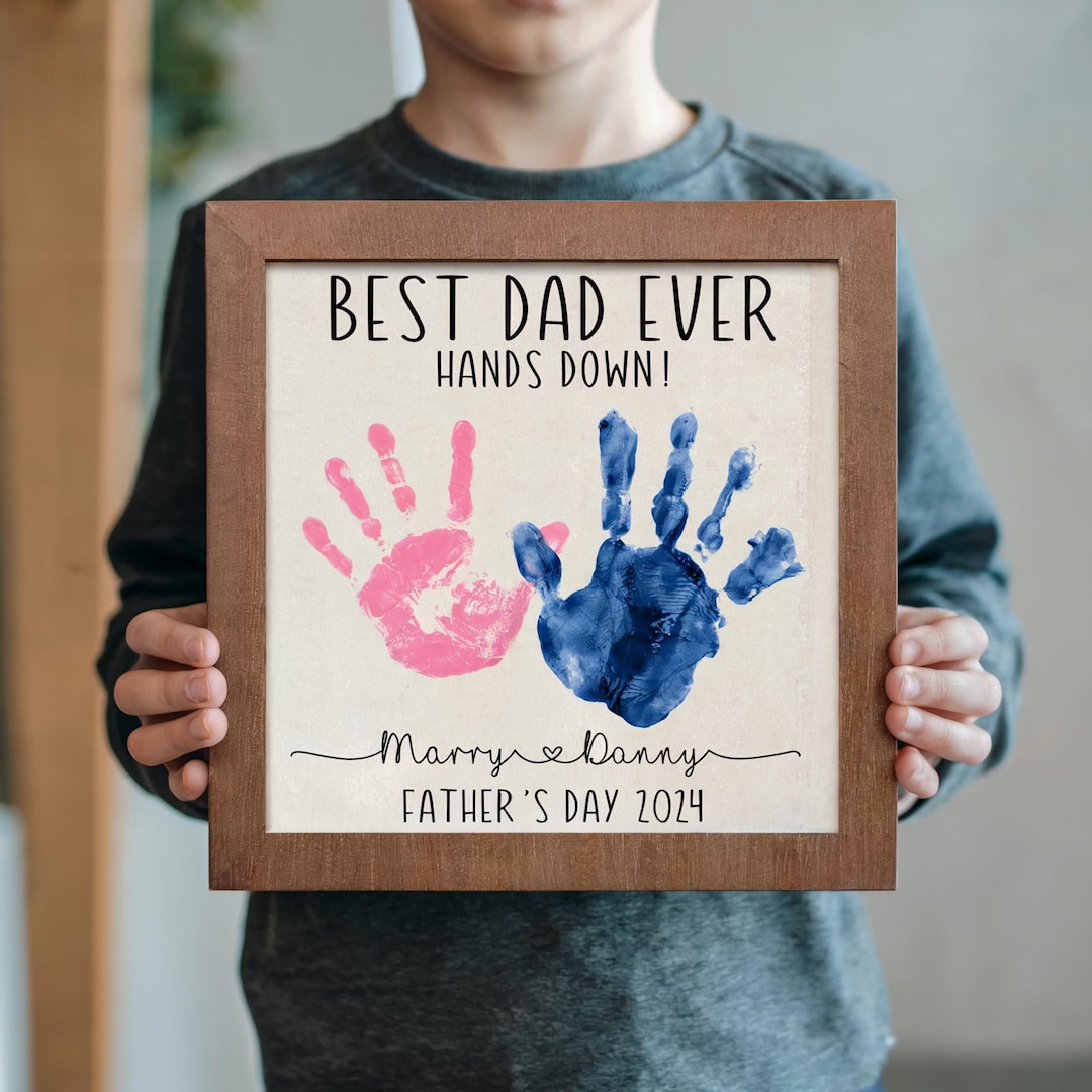 Custom Father's Day Handprint Sign, Best Dad Ever Wood Sign, DIY ...