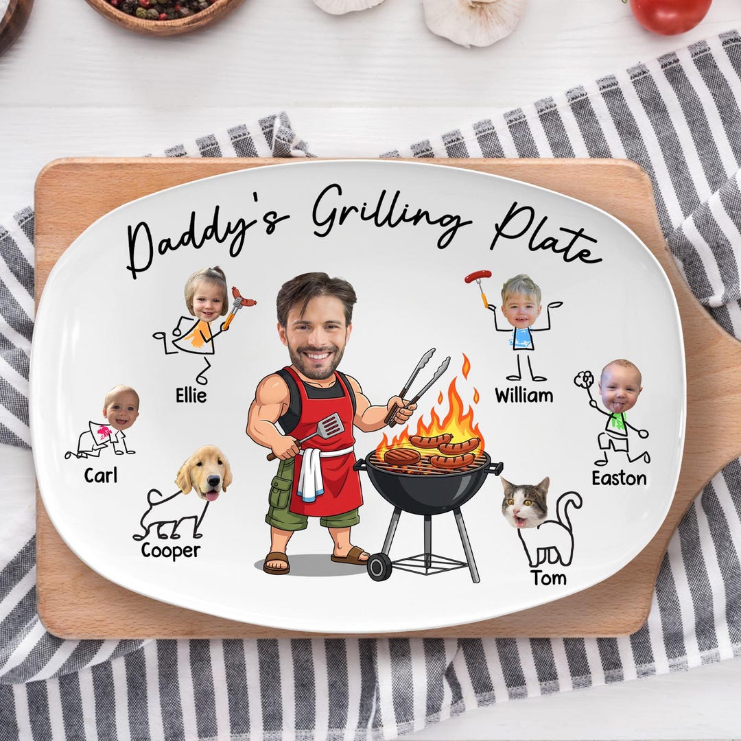 Personalized Daddy's Grilling Plate With Kids' Names, Custom Face ...