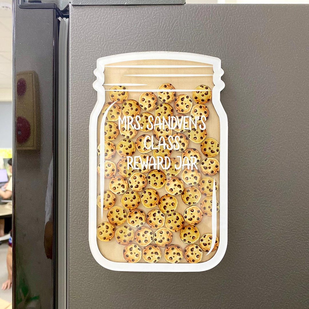 Personalized Reward Jar With Cookies Tokens, Custom Teacher Name Jar ...