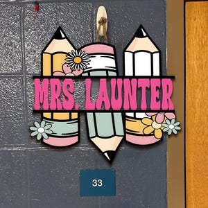 Personalized Teacher Door Sign, Pencil Name Frame, Back to School Gift ...