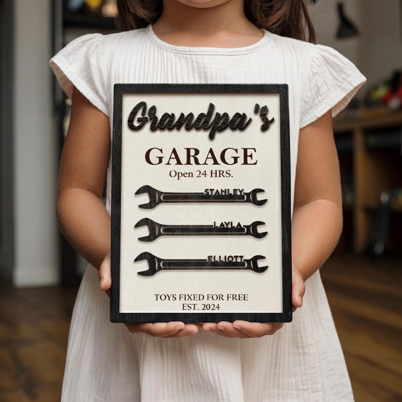 Personalized Grandpa's Garage With Kids Name Sign, Custom Kids Names on ...