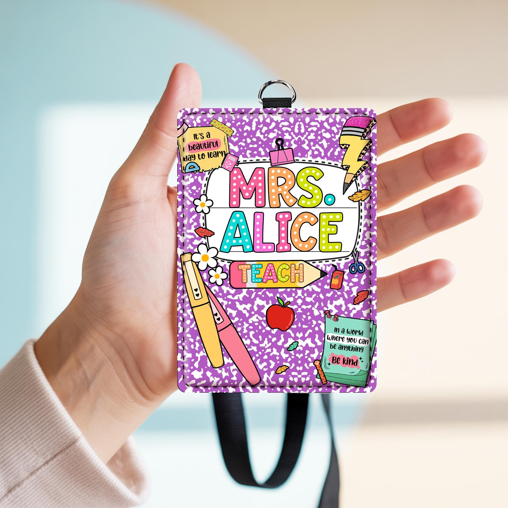 Custom Teacher ID Badge Holder, Composition Book Teacher ID Holder ...