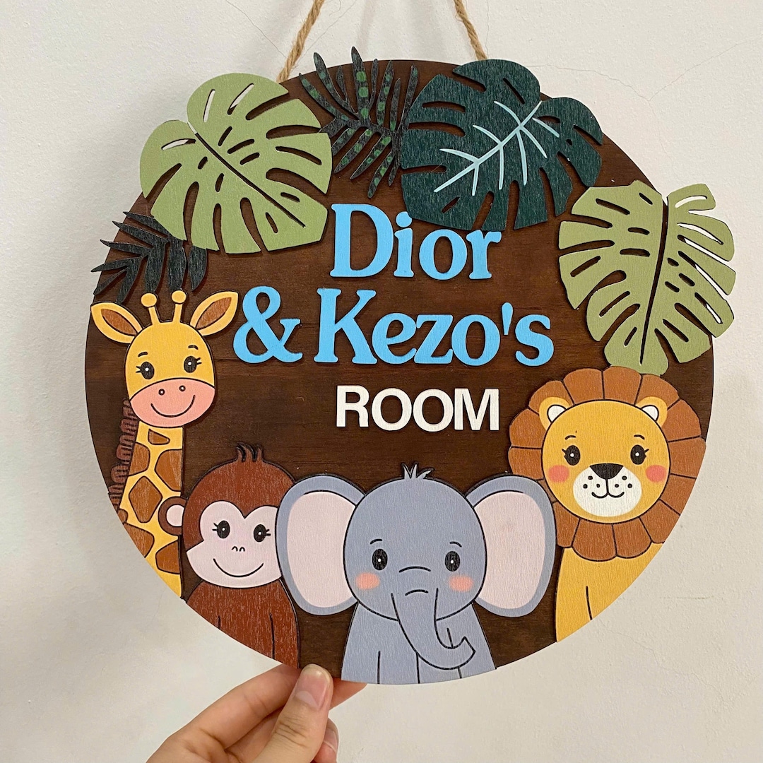 Custom Jungle Animal Baby Name Sign, Personalized Kids Room Decor ...