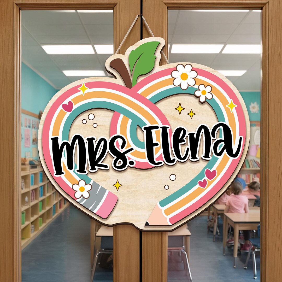 Custom Teacher Name Sign, 3D Crayon Door Hanger, Classroom Door Hanger ...