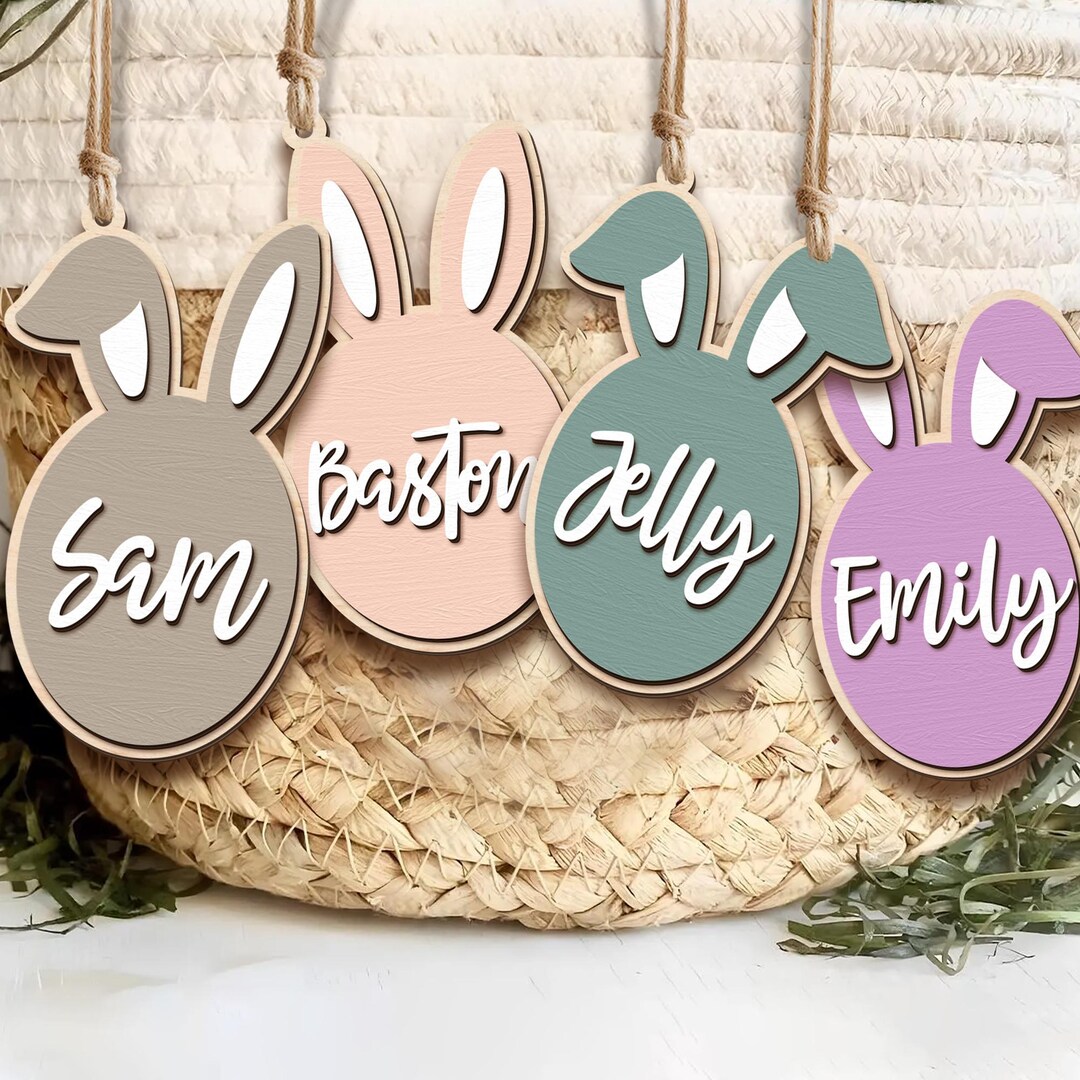 Custom Easter Bunny Name Tag, Bunny Easter Basket Tags, Easter Gift for ...