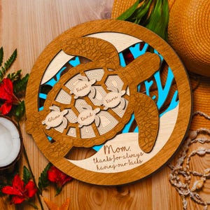 Personalized Mom Sea Turtle Sign, Sea Turtle Family Wooden Sign With ...