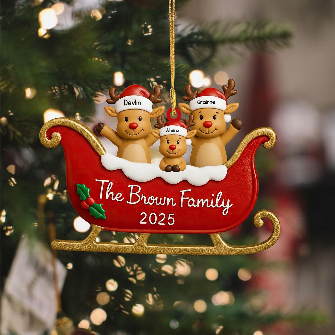 Custom Reindeer Family Christmas 2D Flat Ornament, 2025 Xmas Decor for ...