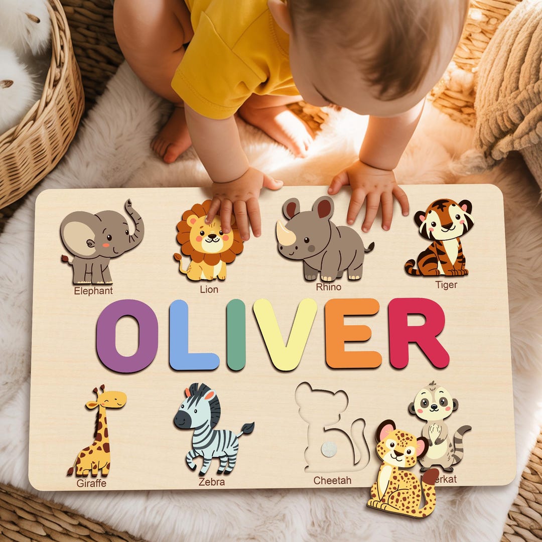Personalized Name Puzzle With Animals, Baby, Toddler, Kids Toys, Wooden ...