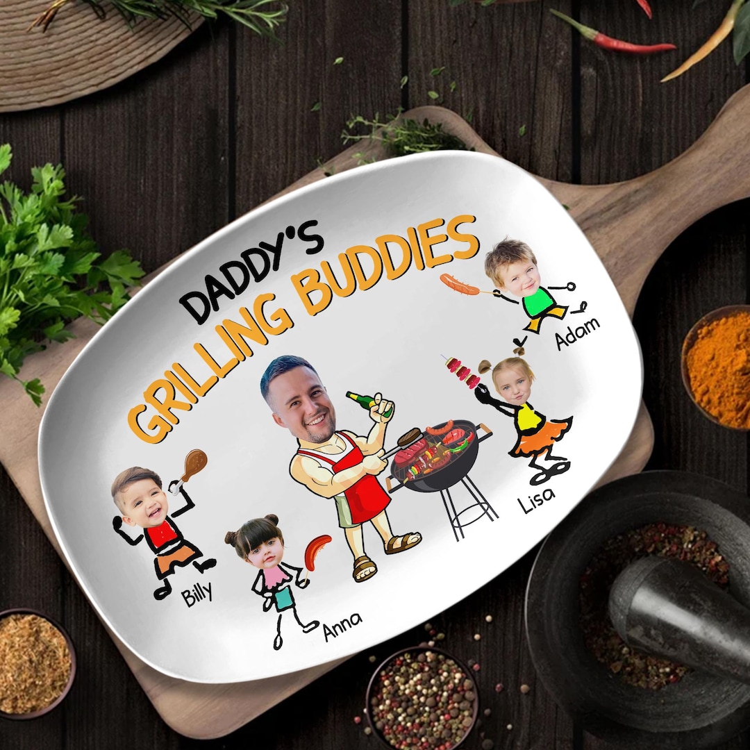 Personalized Daddy's Grilling Plate, Custom BBQ Plate With Kids' Faces ...