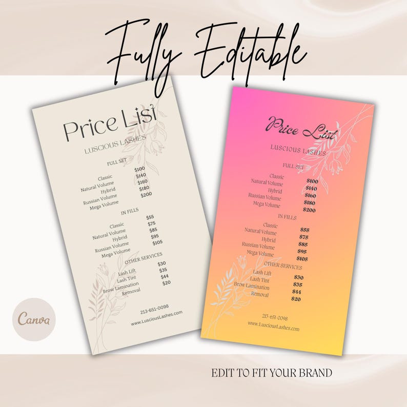 Eyelash Tech Brow Tech Price List Eyelash Tech Brand Template Brow Tech ...