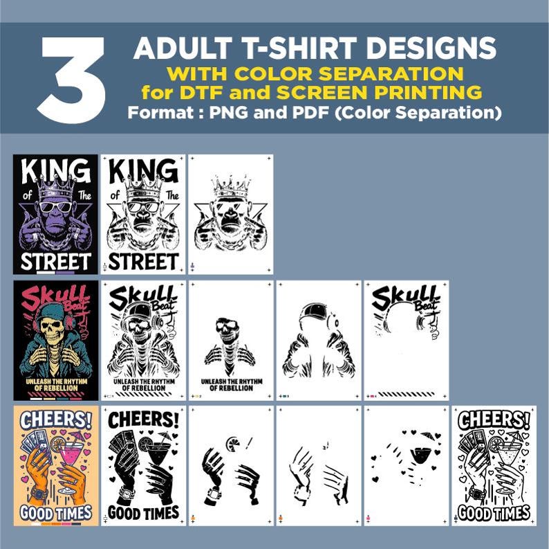 3 Adult T-shirt Design Bundle, Skull Tshirt Design, Cheers Tshirt ...