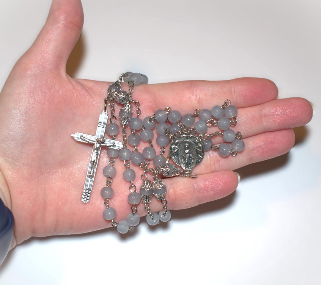 Light Blue-gray Glass Bead Rosary, Rosary for Women, Rosary for Men ...