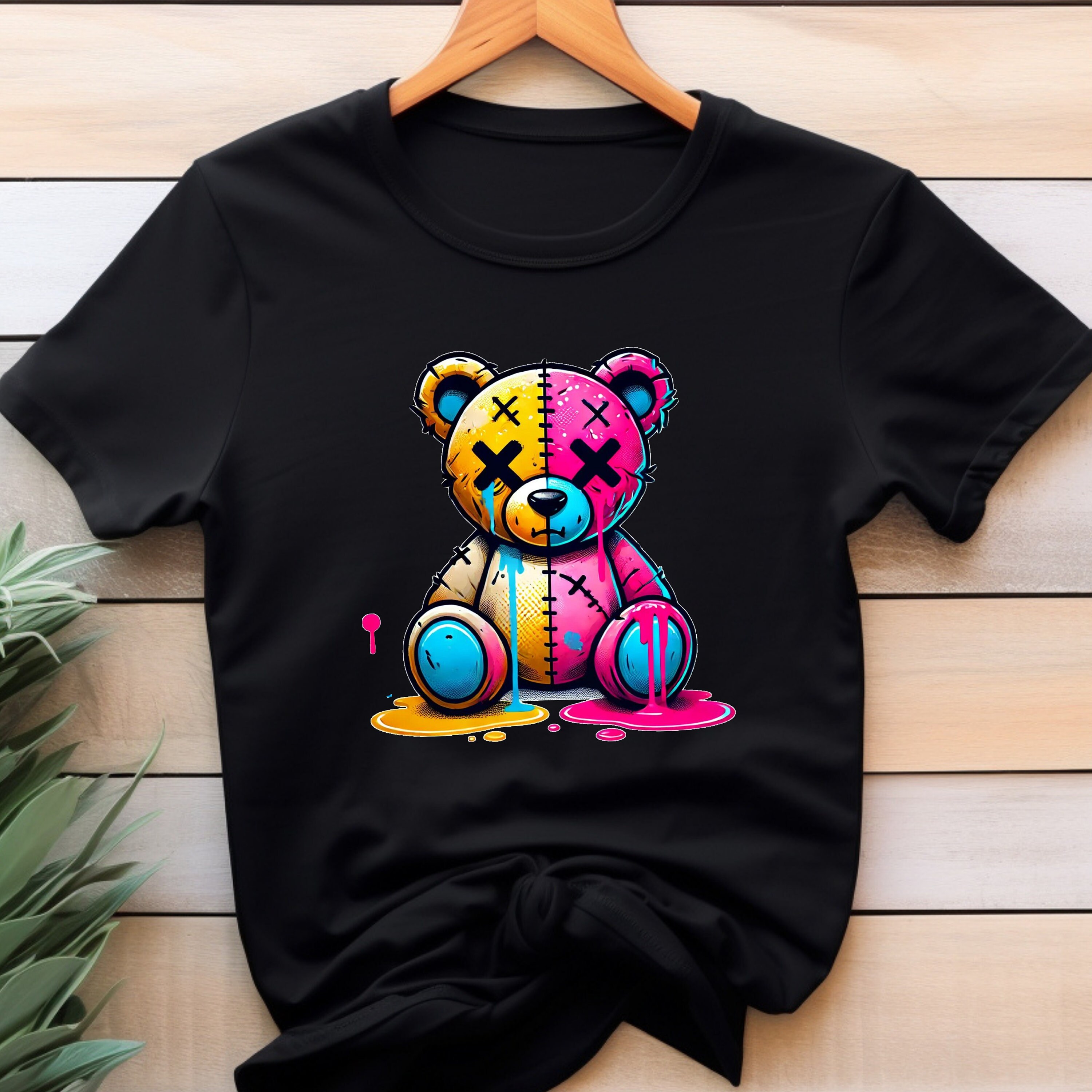 Drip Graphic Tee: Graffiti Meltdown Neon Bear Tee for Trendy Streetwear ...