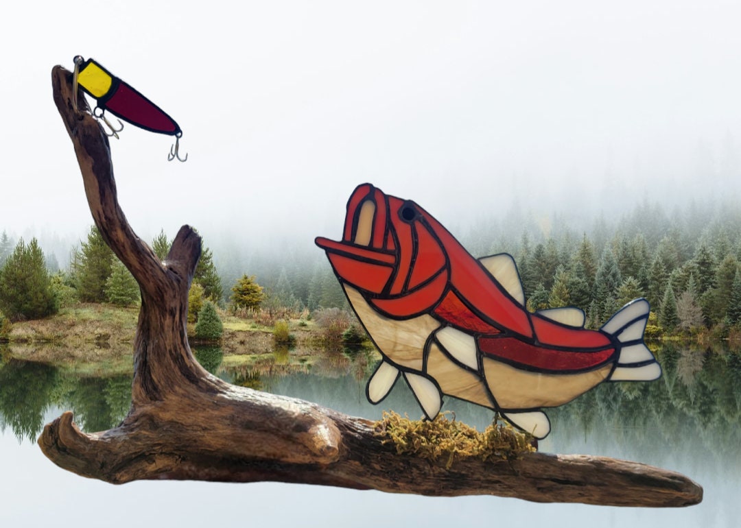 Stained Glass Fish & Lure Mounted on Driftwood - Etsy