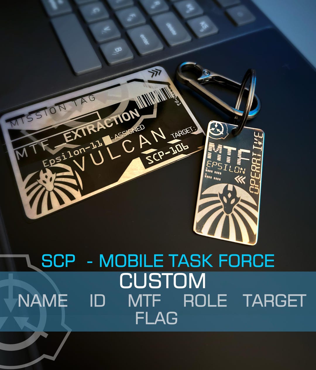 SCP Foundation Keychain: Custom MTF Stainless Steel Tag & Name Card - Etsy