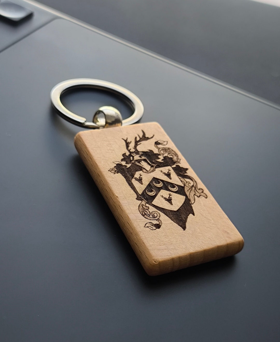 Personalised Coat of Arms Custom Keychain Wooden Engraved Laser Precise ...