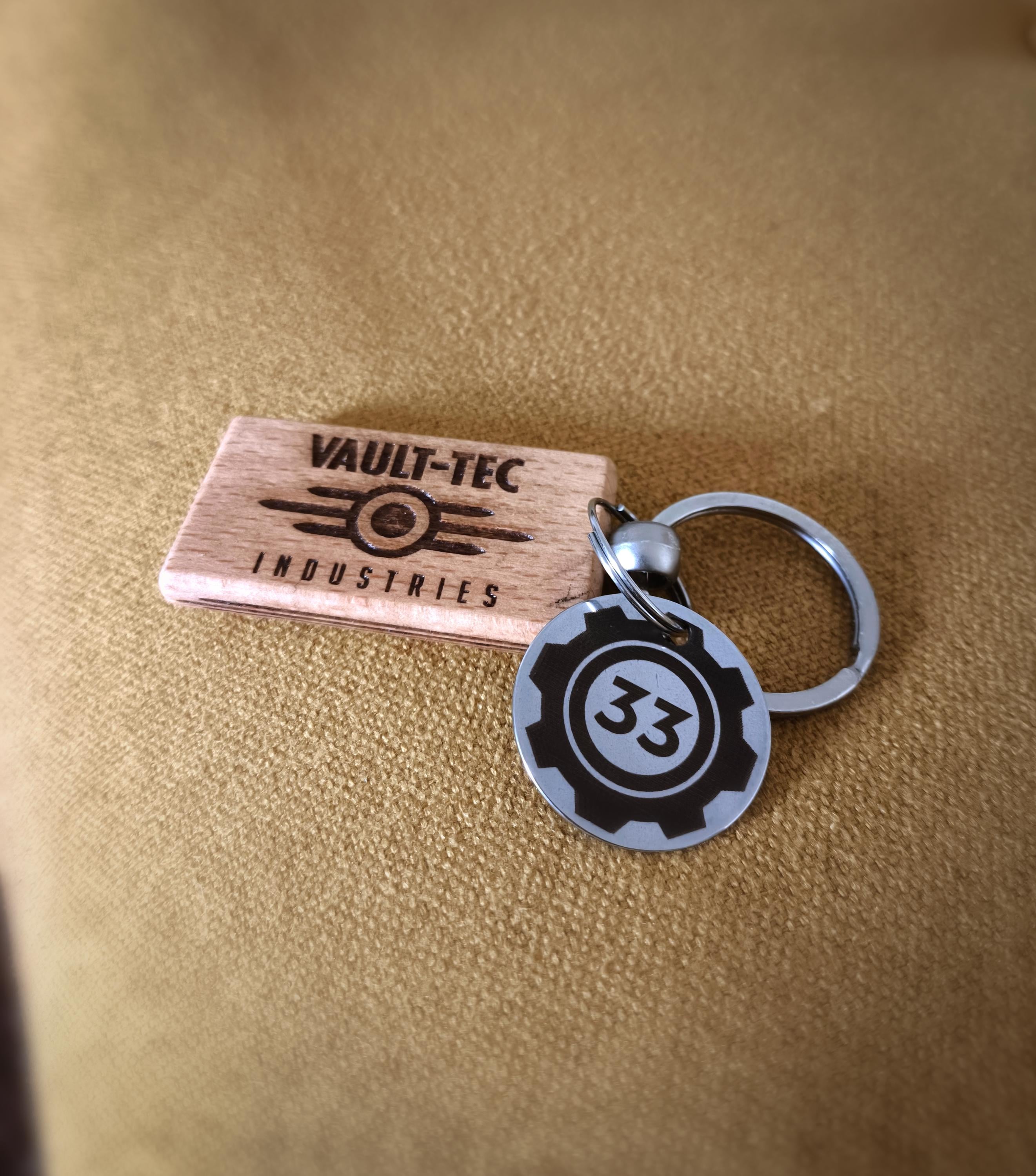 Custom Fallout Inspired Vault-tec Industries Keychain Wooden and ...