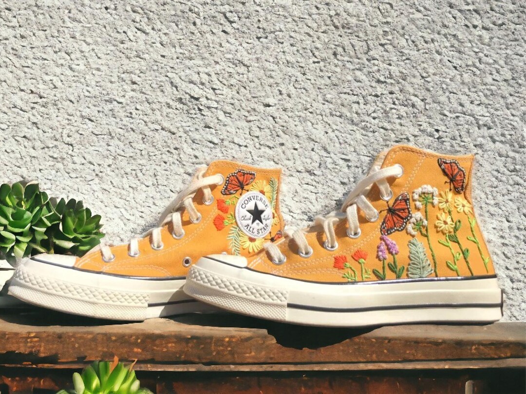 Custom Yellow Converse Chuck Taylor Butterflies, Flowers Embroidered ...