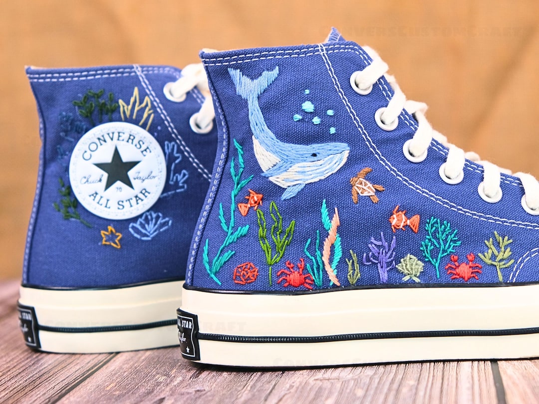 Custom Embroidered Converse, Whale and Turtle Embroidered Shoes, Ocean ...