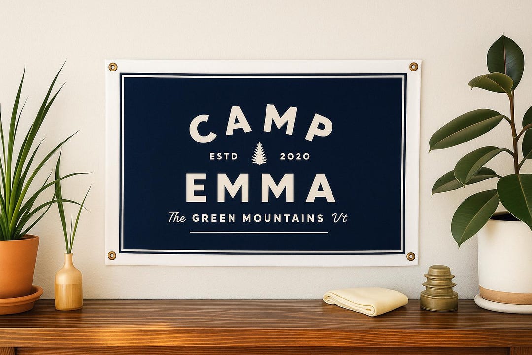 Custom Camp Name Sign Felt Banner | Classic Vintage Style Typography ...