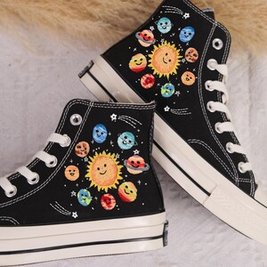 Solar System Embroidered Converse, Cosmic Galaxy Custom Sneakers ...