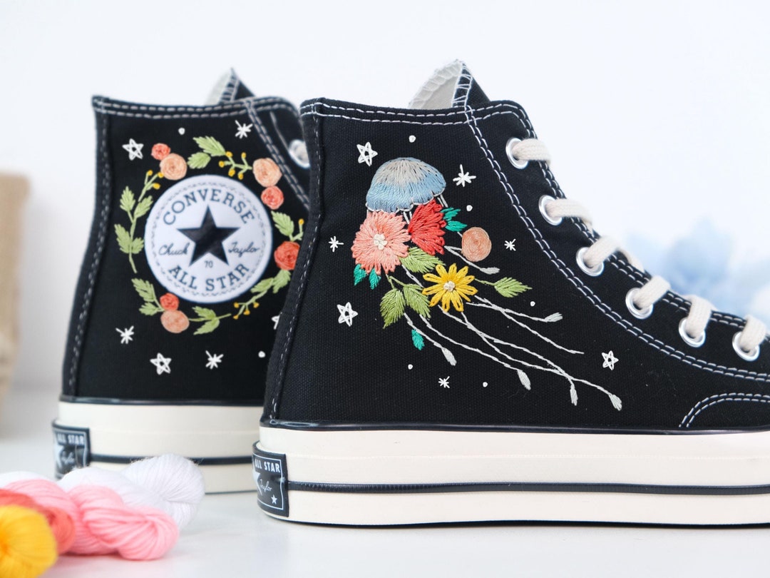 Jelly Fish Embroidery Converse/ Custom Embroidered Ocean Shoes/ Custom ...