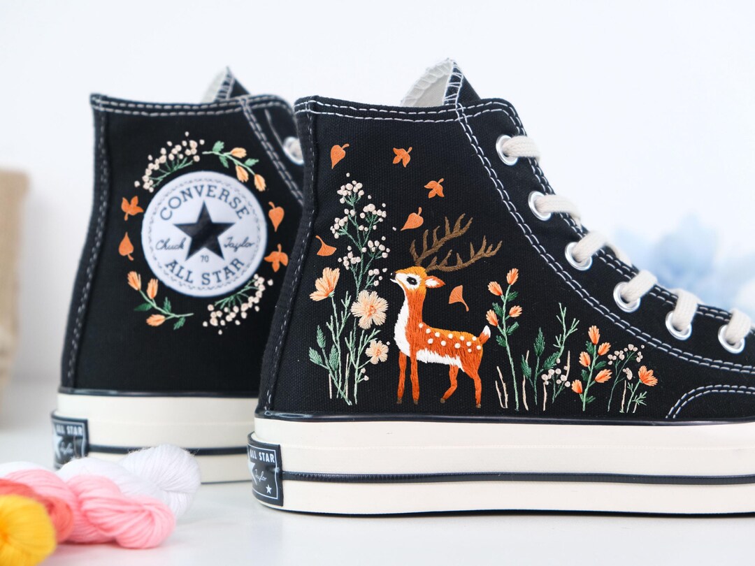 Embroidery Converse/ Custom Embroidered Deer Shoes/ Custom Converse ...