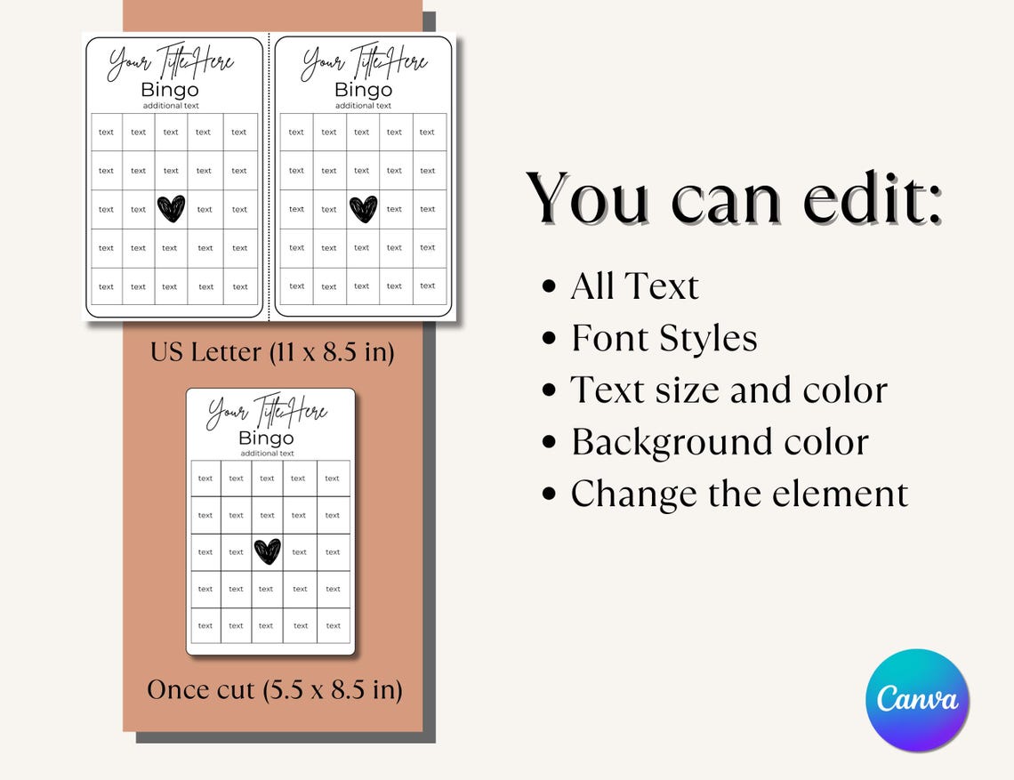 Editable Blank Bingo Card Template: Neutral Design (digital Download ...