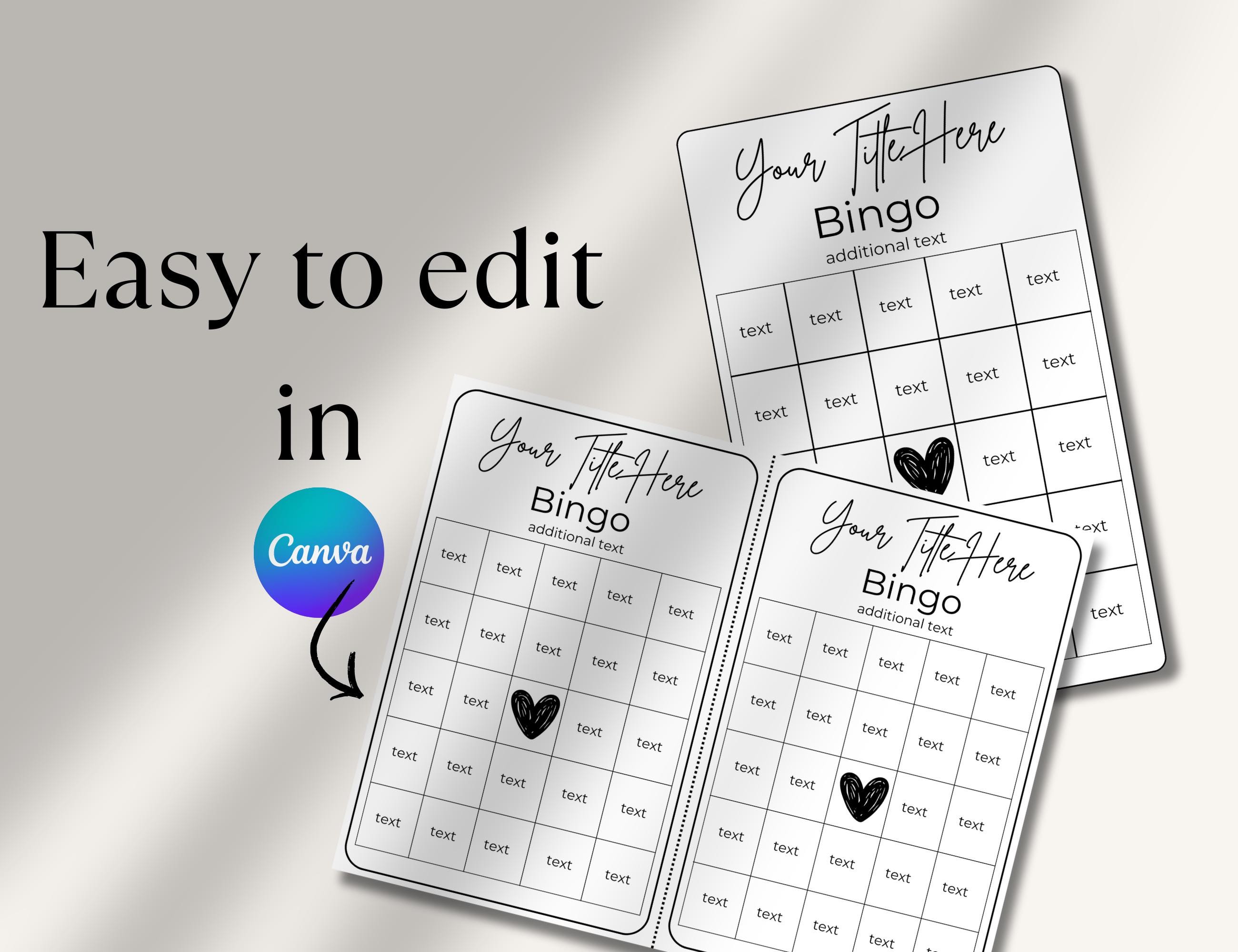 Blank Bingo Card| Editable Bingo Template| Custome Bingo Card ...