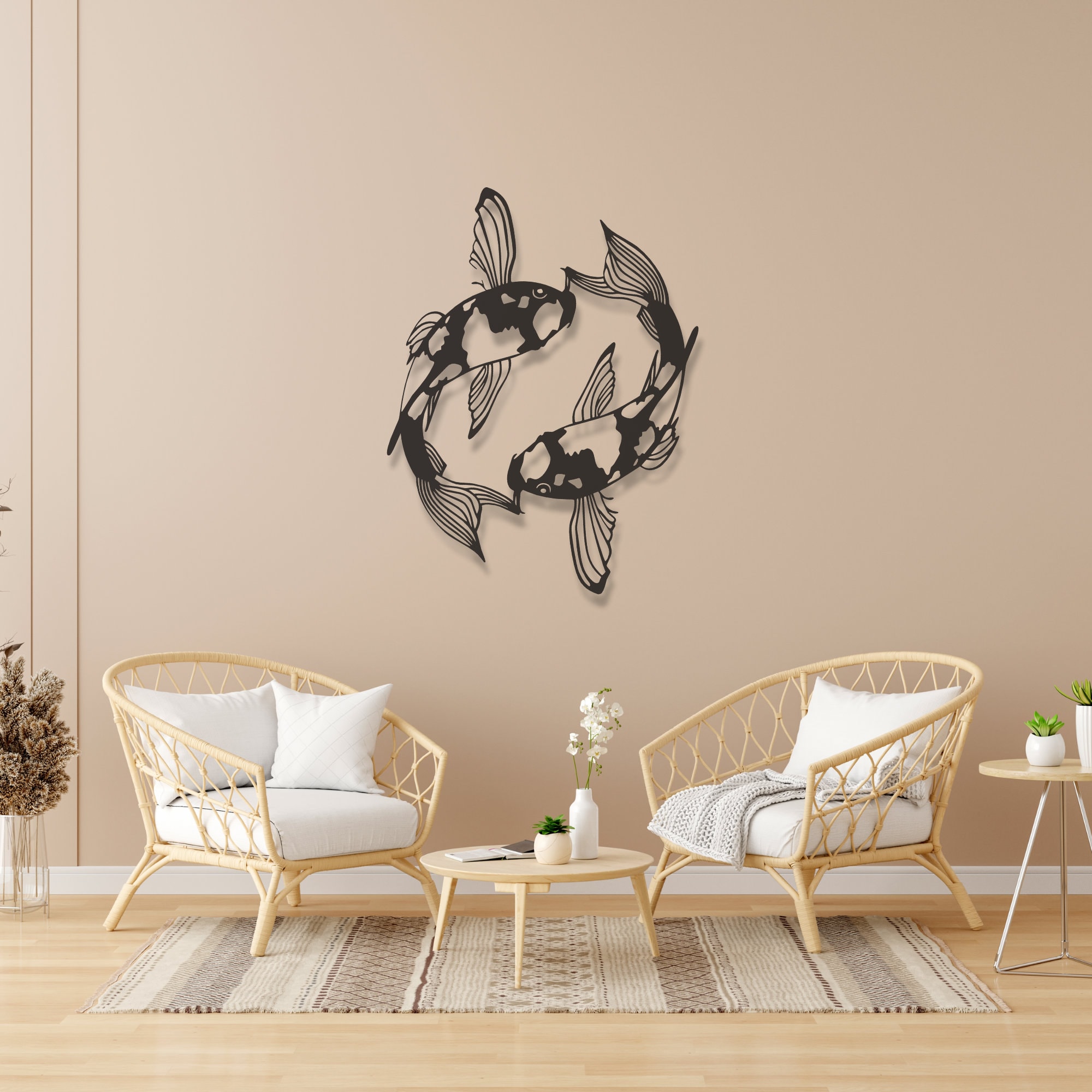 Fengshui Koi Fish Art,metal Sculpture ,minimalist Line Art, Metal Wall ...