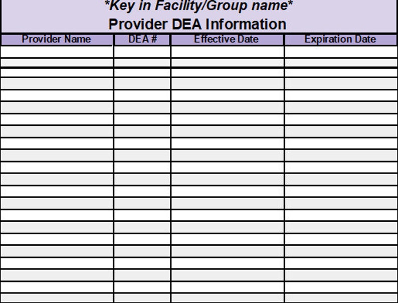 DEA Credentialing Spreadsheet Template - Etsy