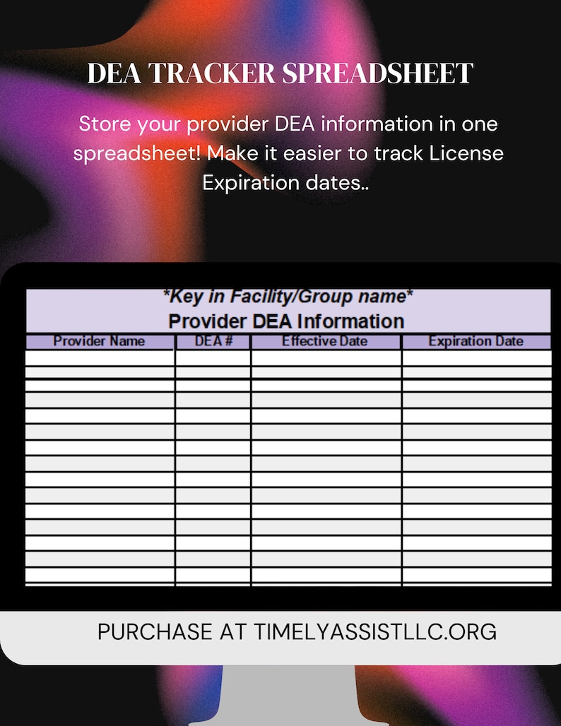 DEA Credentialing Spreadsheet Template - Etsy
