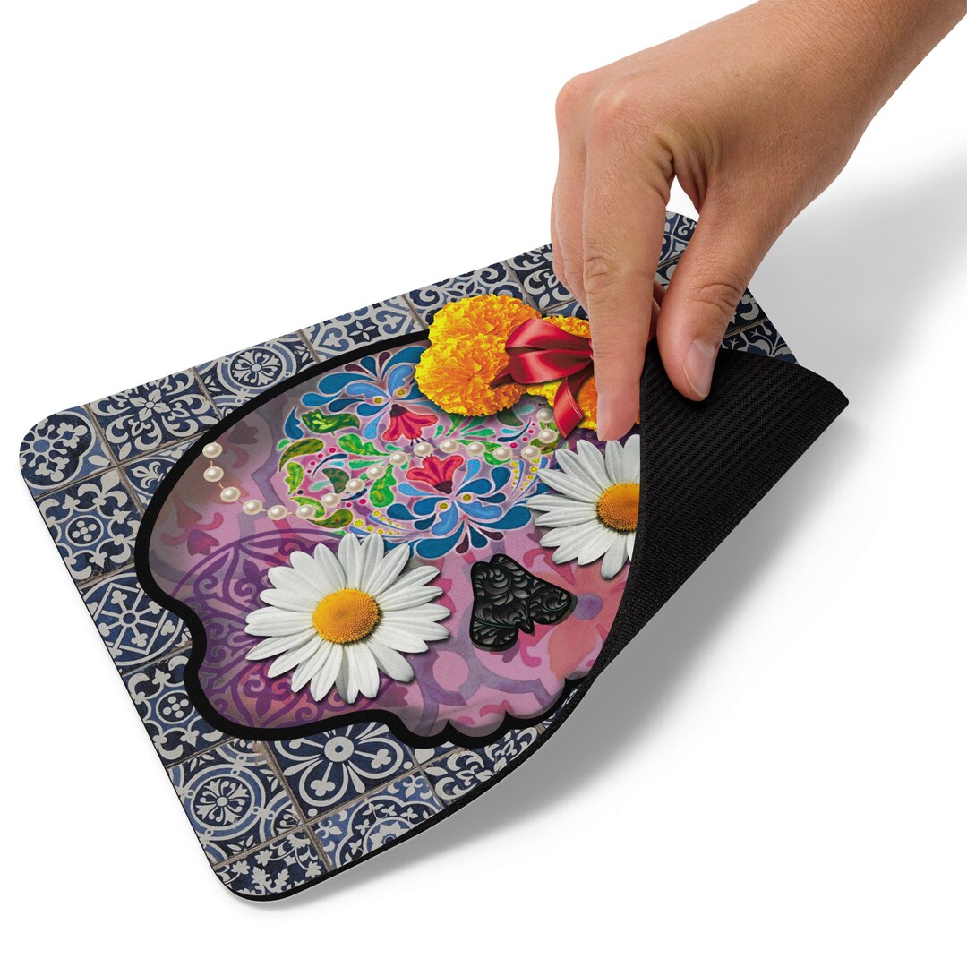 Mexican Style Mousepad, Colorful Catrina Skull Purple and Blue, Non ...