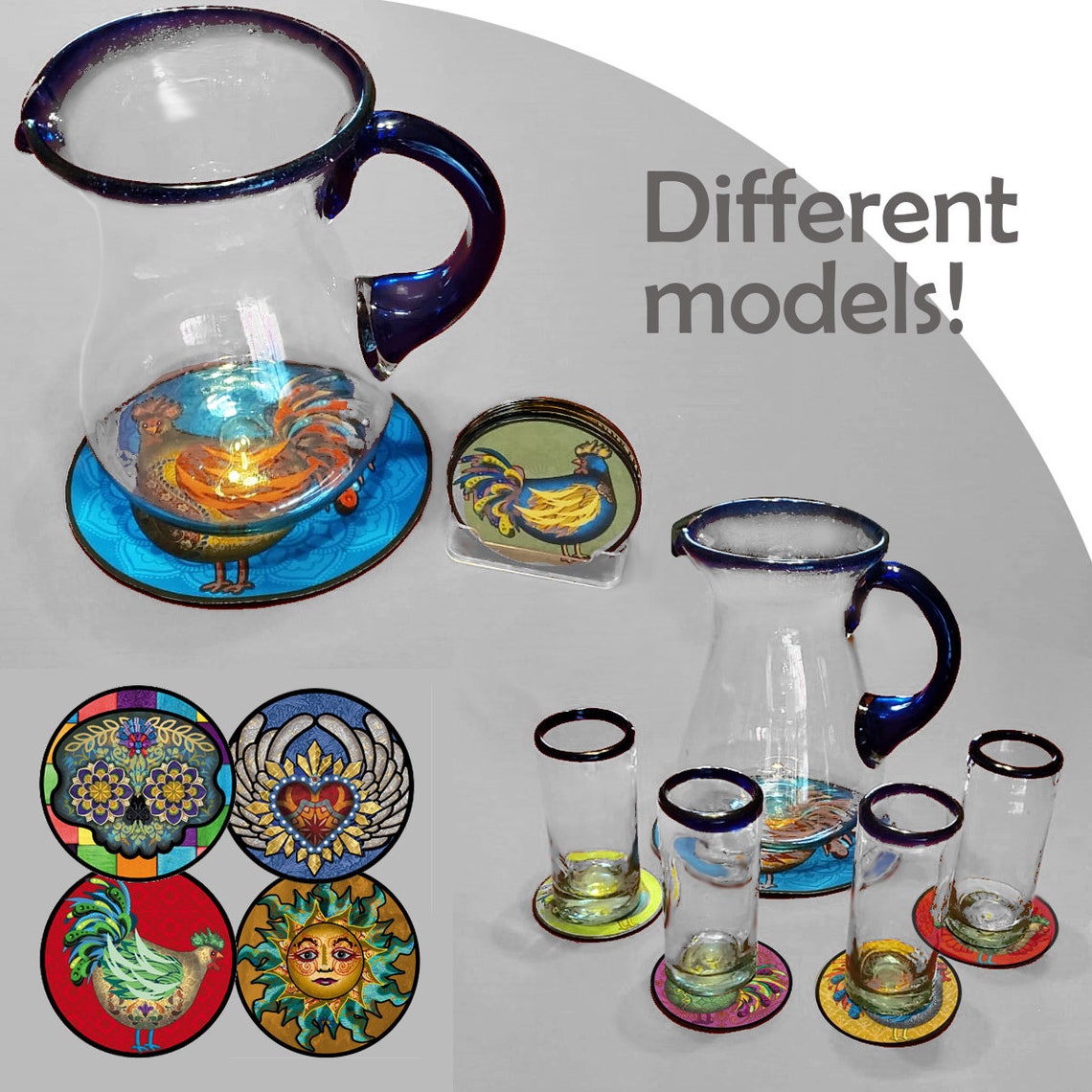 Decorative Coaster Set. Pack of 4 1. for Beverages and Pitcher. Mug Rug ...