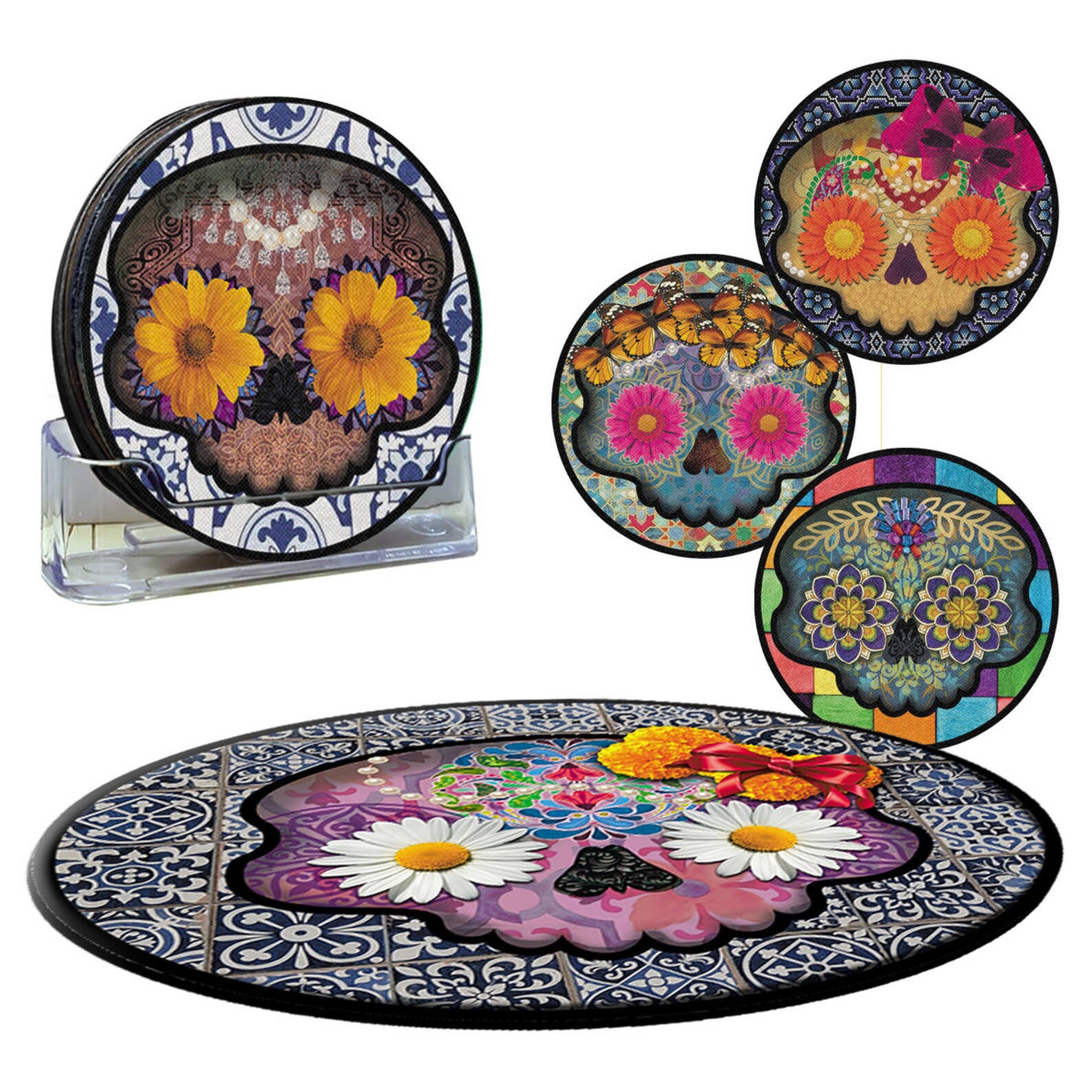 Decorative Coaster Set. Pack of 4 1. for Beverages and Pitcher. Mug Rug ...