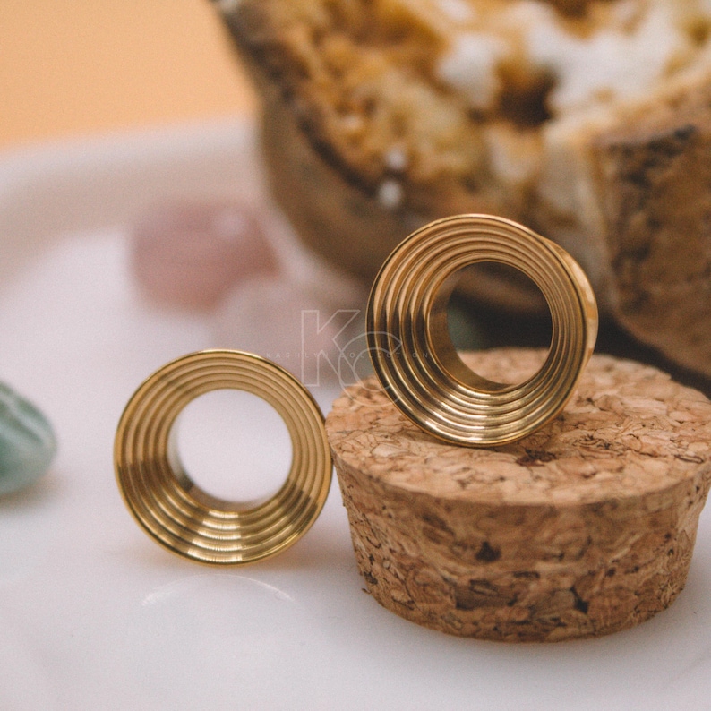 Ridged Gauges for Stretched Ears Double Flare Hollow Plug Earrings ...