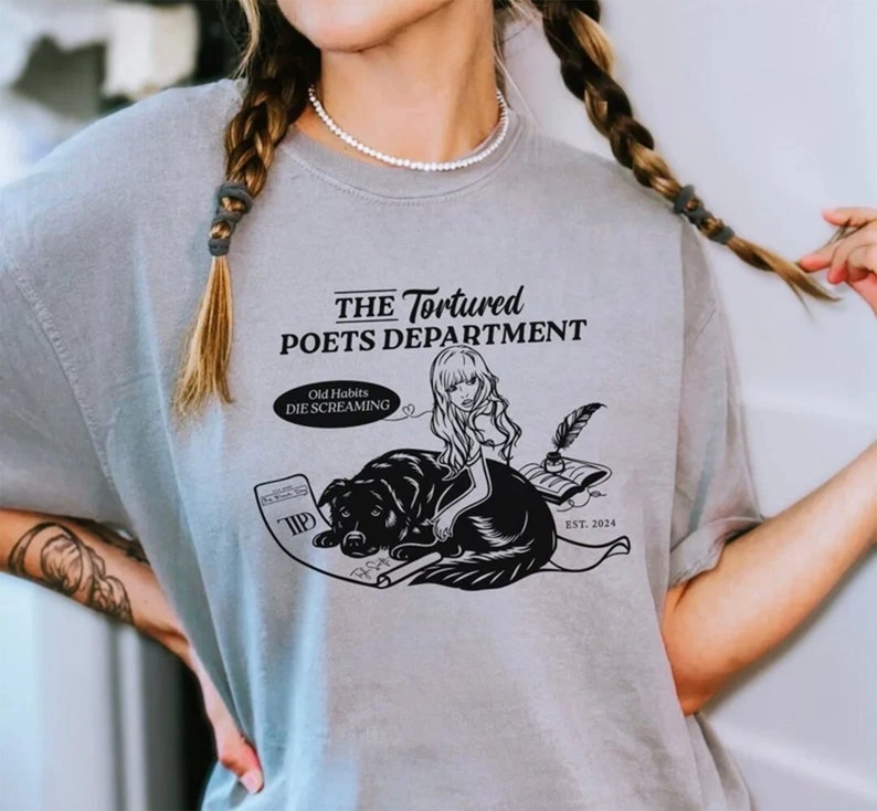 TTPD Black Dog Merch Old Habits Die Screaming TS11 Era Tshirt Tortured ...