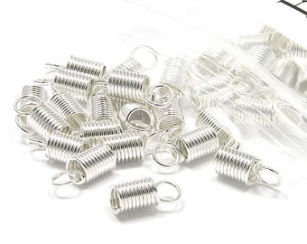 24 Silver Spring Coil Crimp Ends Cord Tip Fastener Clasp 2mm - Etsy