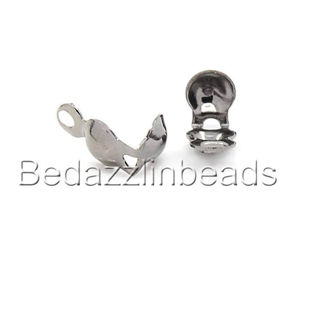100 Gunmetal Plated Bottom Clamp Clam Shell Bead End Tips With Closed ...