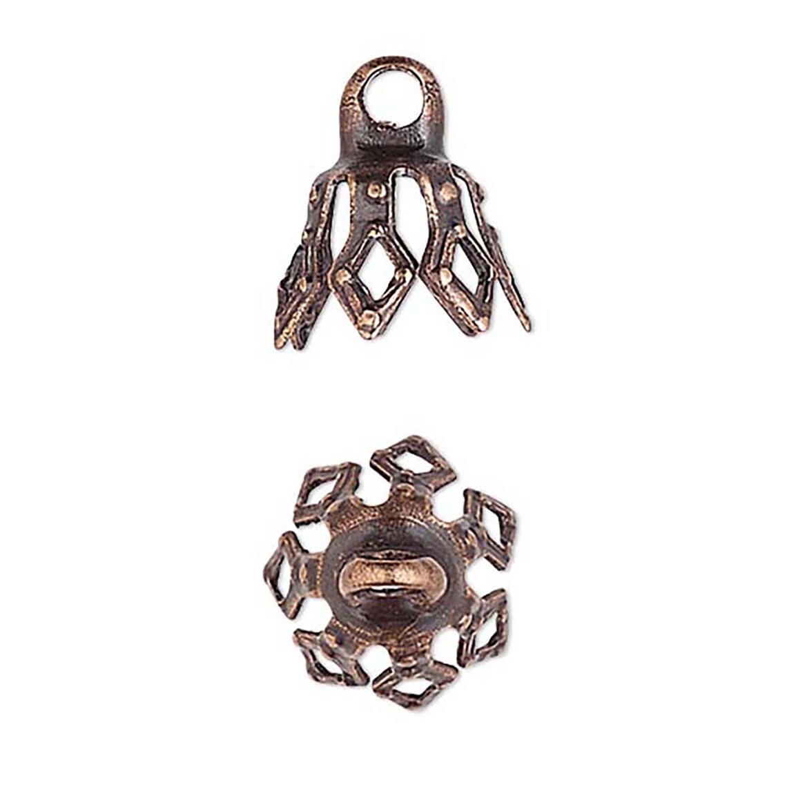 20 Plated Brass Bell Bead End Charm Caps With Loop & 7 Filigree Prong ...