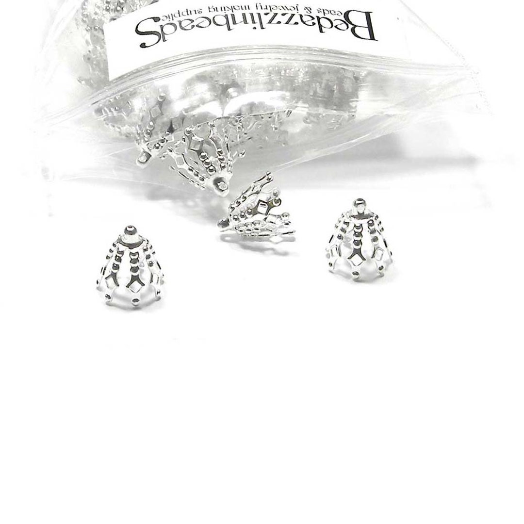 10 Big 12mm Silver Plated Brass Bell Bead End Cap Charm Settings With ...