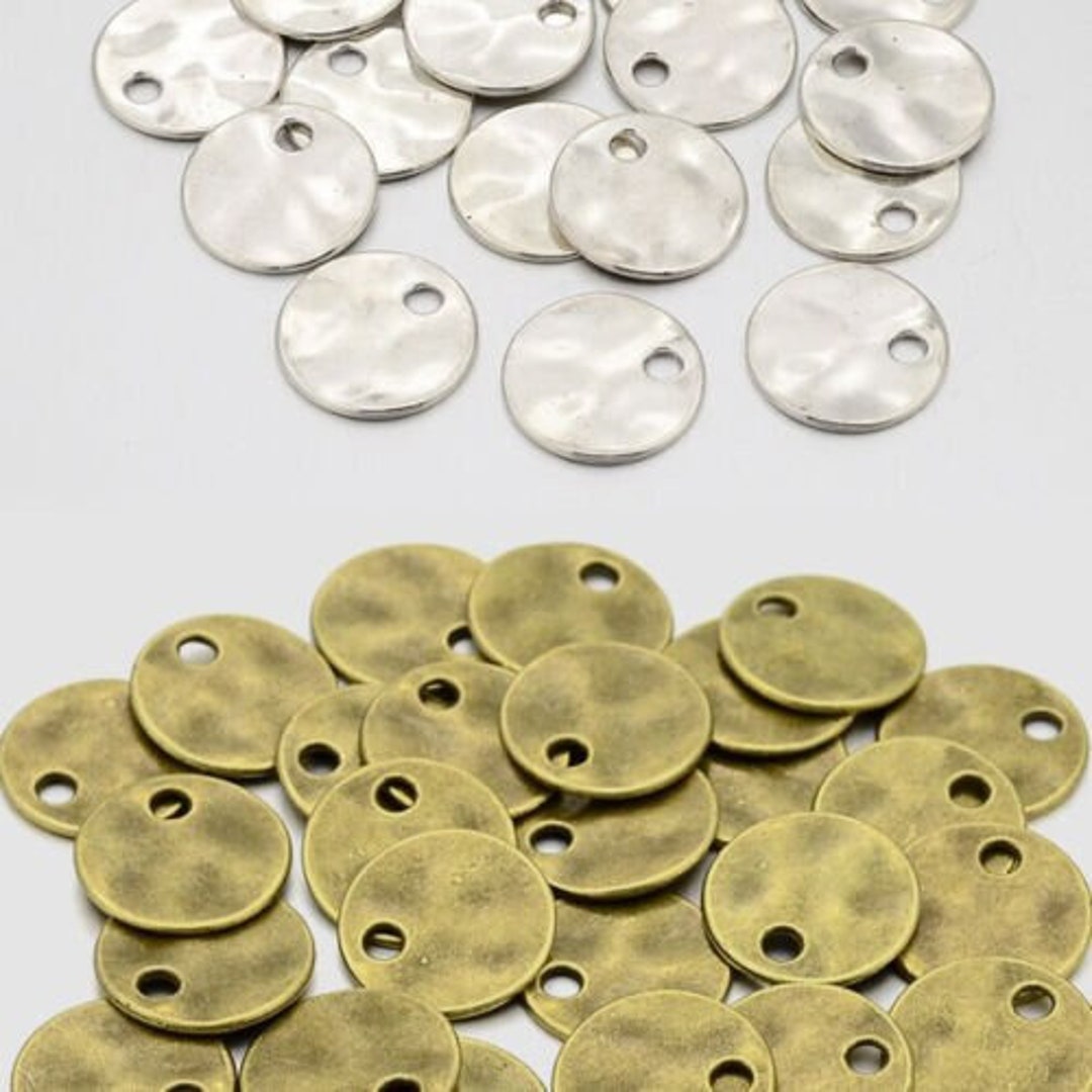 10 Blank Wavy 19mm Round Coin Drop Charms Plated Steel Metal With Bumpy ...