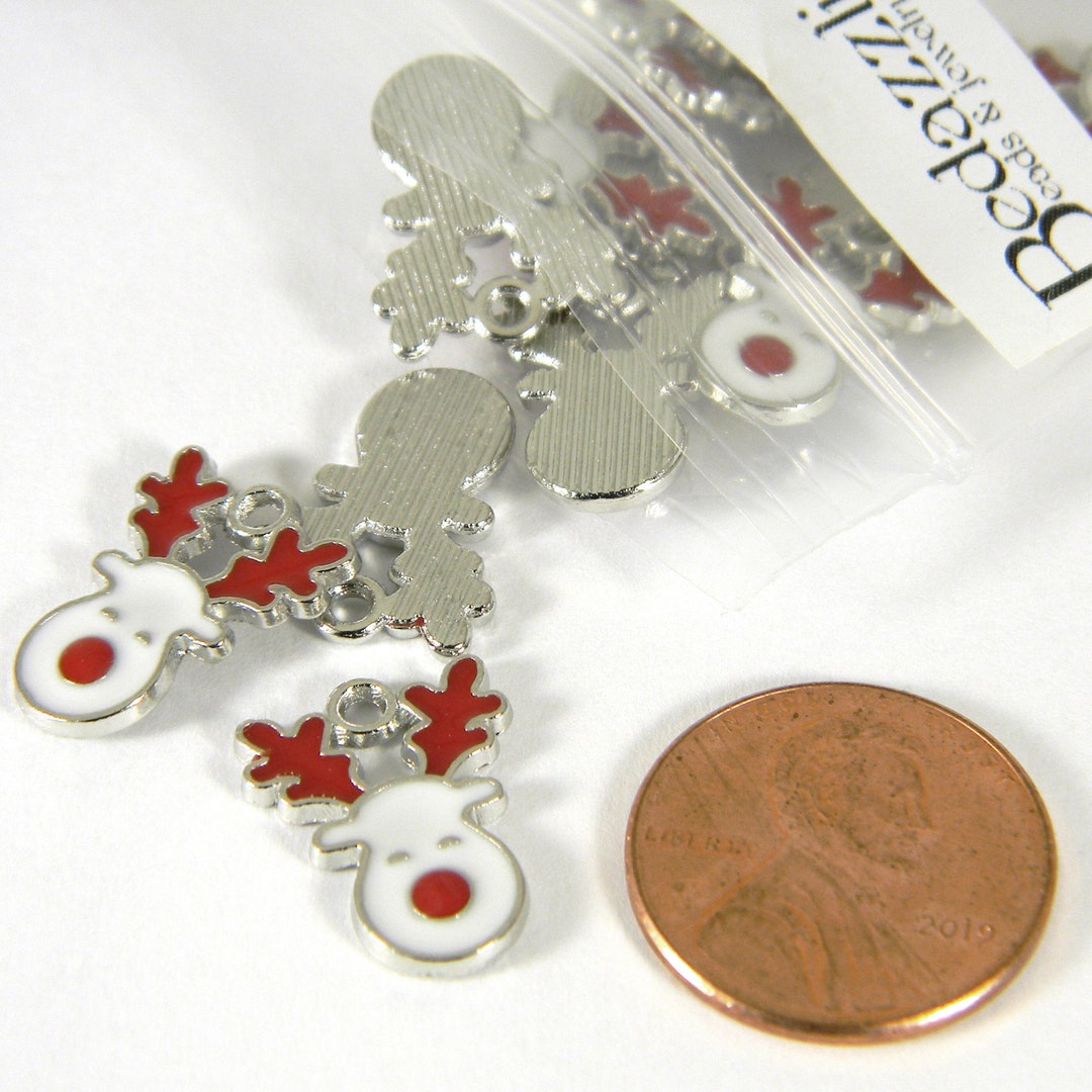 10 White Rudolph Reindeer Jewelry Pendant Charms With Silver Metal ...