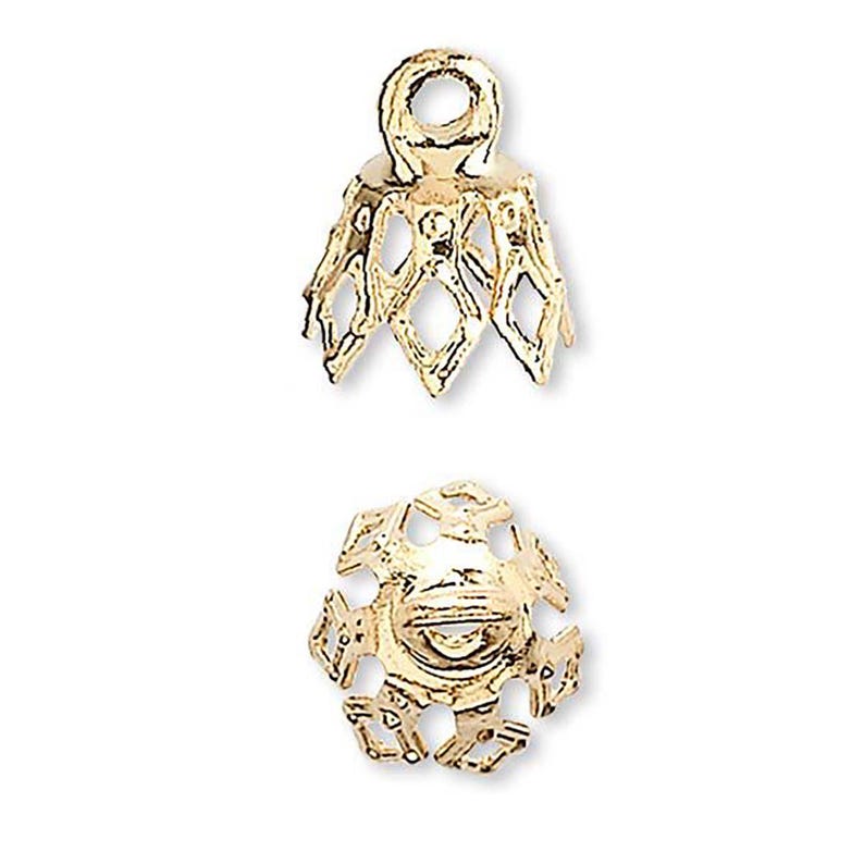 20 Plated Brass Bell Bead End Charm Caps With Loop & 7 Filigree Prong ...