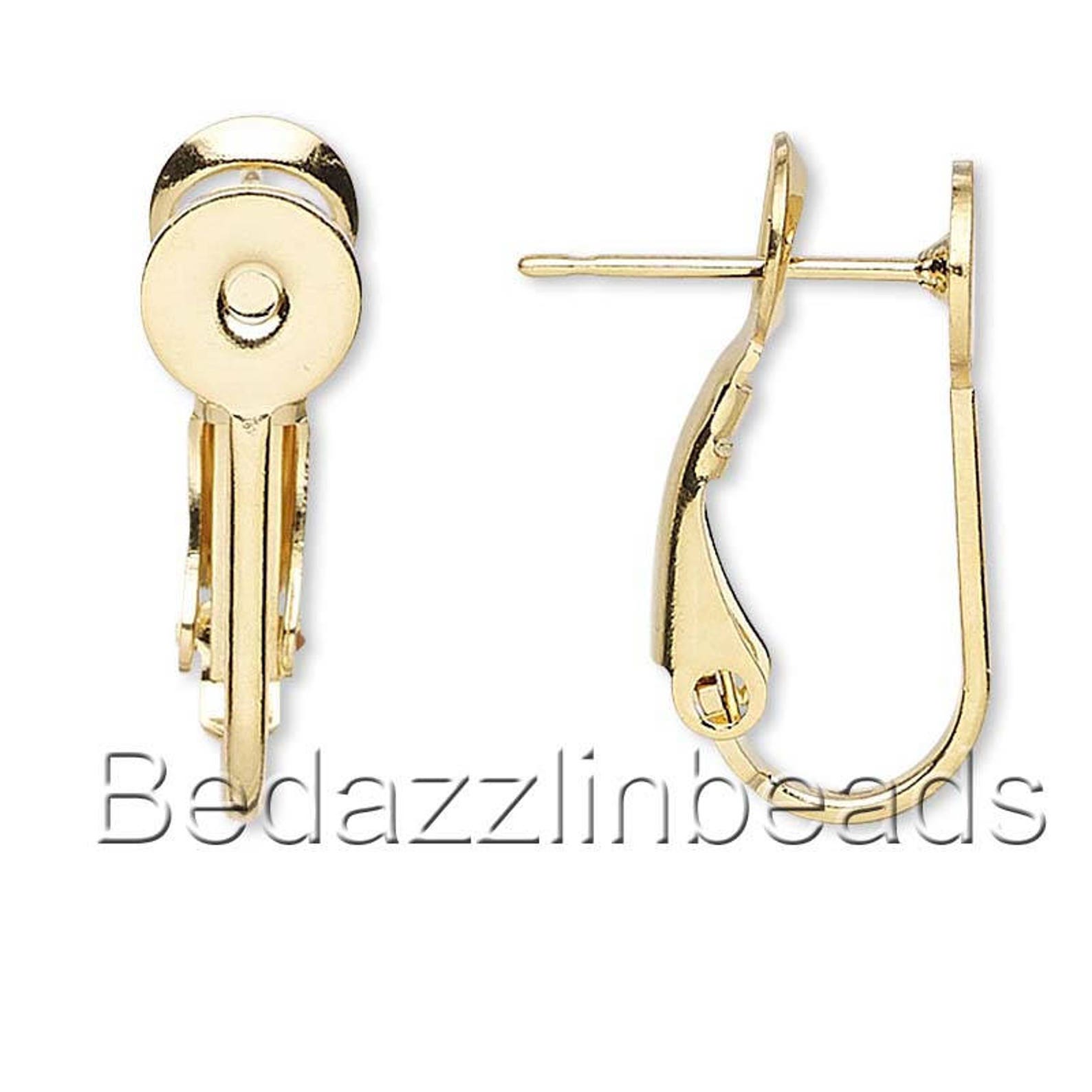 4 Gold Plated Stud Omega Back Post Earring Findings With 6mm Round Flat ...