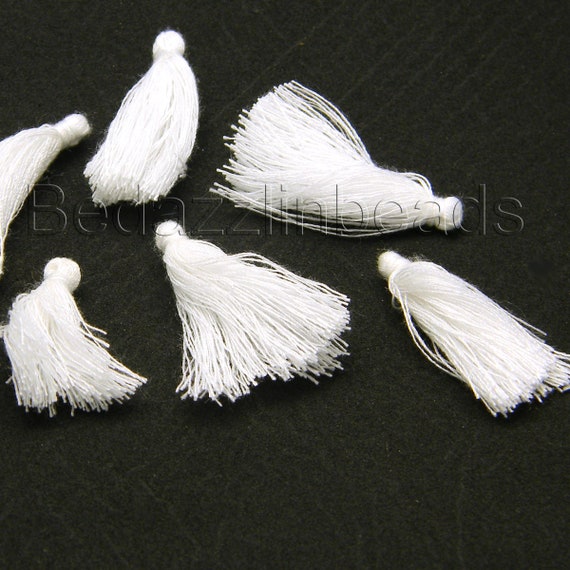 6 Little Miniature White Cotton String Tassel Charms for | Etsy