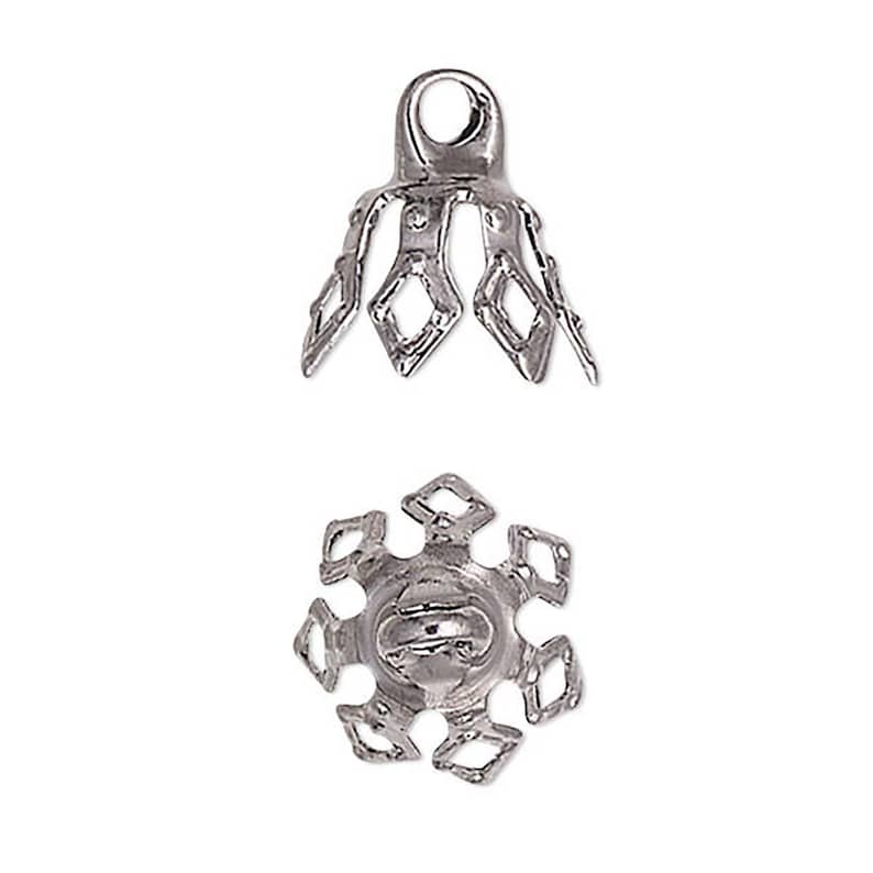 20 Plated Brass Bell Bead End Charm Caps With Loop & 7 Filigree Prong ...